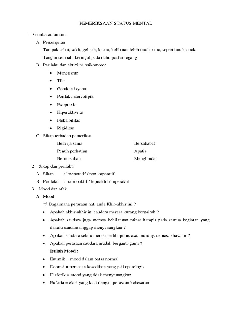 PX Status Mental Pasien Jiwa | PDF