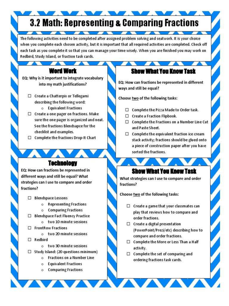 3 2 Fractions Choice Board | PDF | Fraction (Mathematics) | Cognition