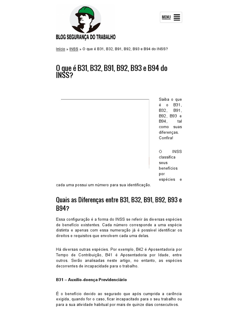 O que são os benefícios B31, B32, B91, B92, B93 e B94 do INSS | PDF ...