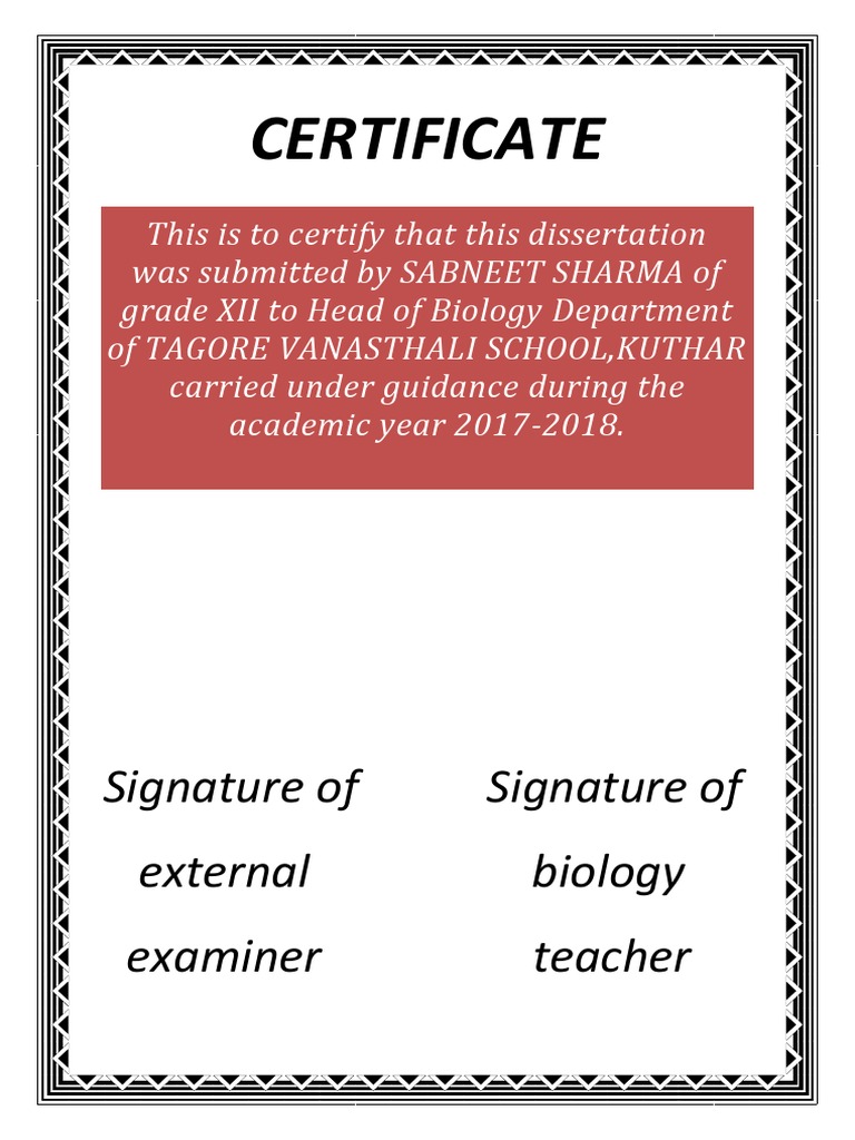 Certificate: Signature of Signature of External Biology Examiner ...