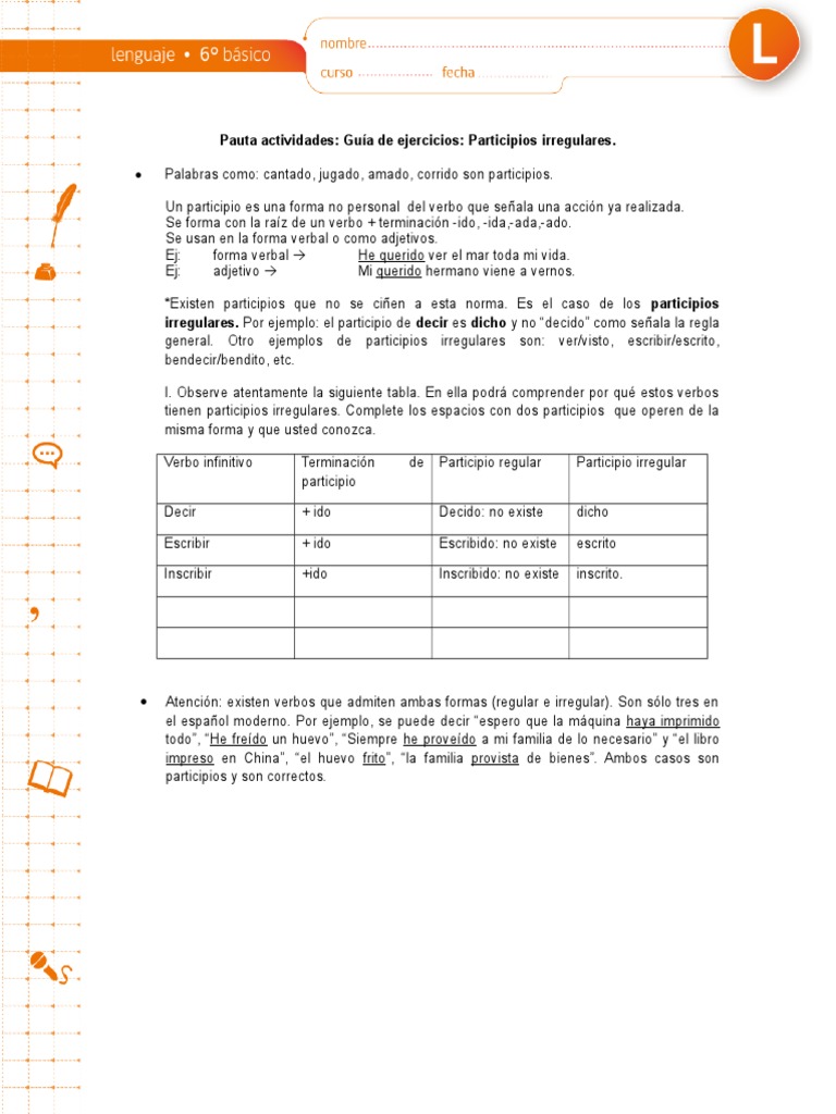 Guia Participios Irregulares | Verbo | Tipología lingüística