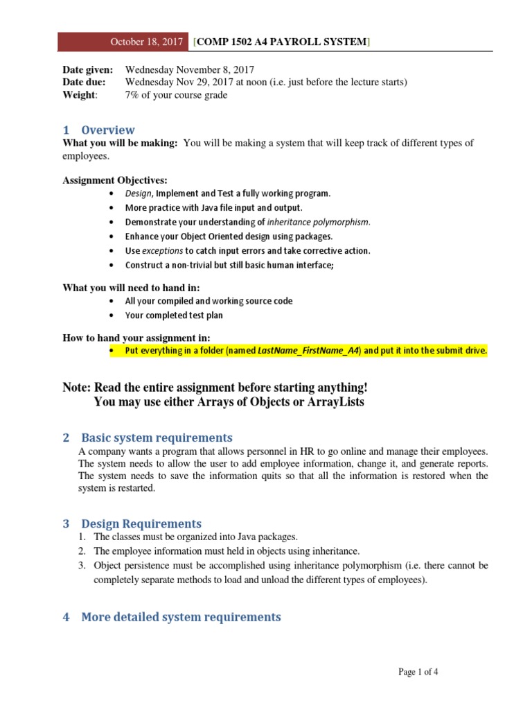 1502 F17 Assignment 4 - Payroll System v2 | PDF | Inheritance (Object ... 1502 F17 Assignment 4 - Payroll System v2 | PDF | Inheritance (Object ...