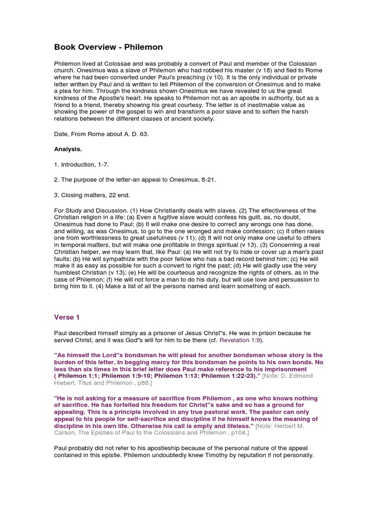 Philemon - Expository Notes of Dr. Thomas Constable | PDF | Epistle To ...