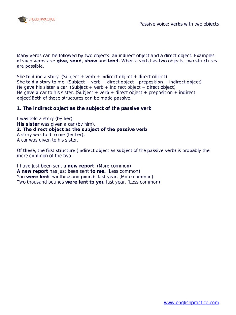 Passive voice verbs with two objects | PDF