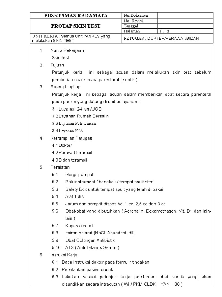 SOP Skin Test | PDF | Kesehatan Holistik | Sains & Matematika