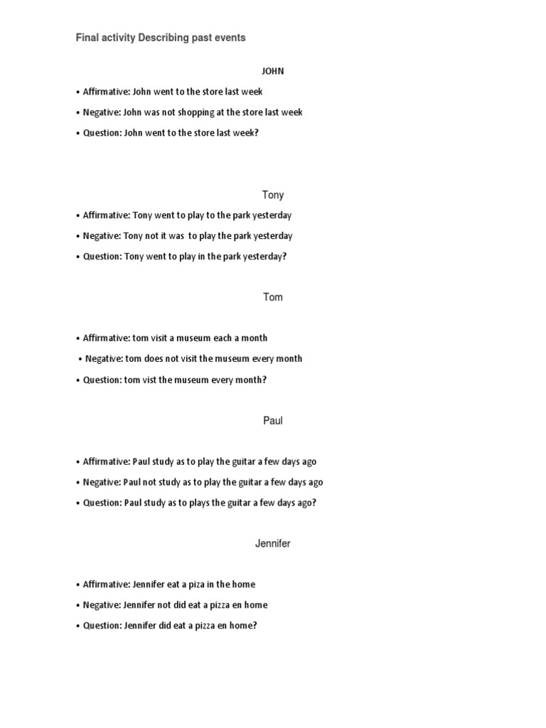 Final Activity Describing Past Events | PDF