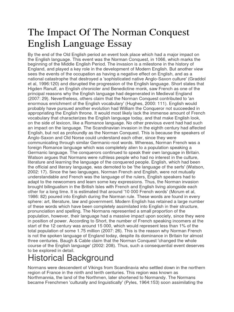 The Impact of The Norman Conquest English Language Essay | PDF ...