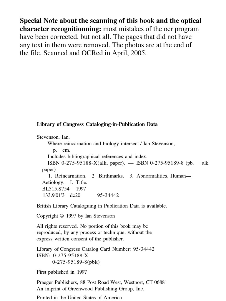 Ian Stevenson Where Reincarnation and Biology Intersect | PDF | Books ...