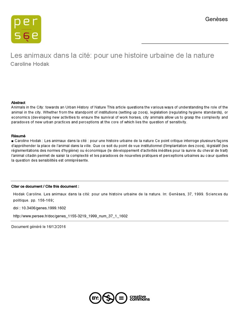 HODAK, Caroline. Les Animaux Dans La Cité - Pour Une Histoire Urbaine ...