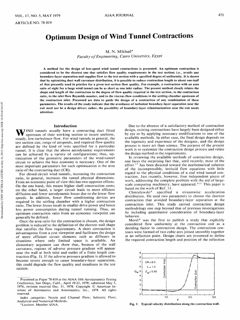 Optimum Design of Wind Tunnel Contractions Mikhail | PDF | Boundary ...