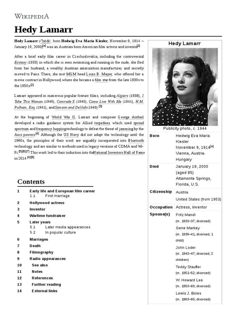 Hedy Lamarr | Download Free PDF | Leisure