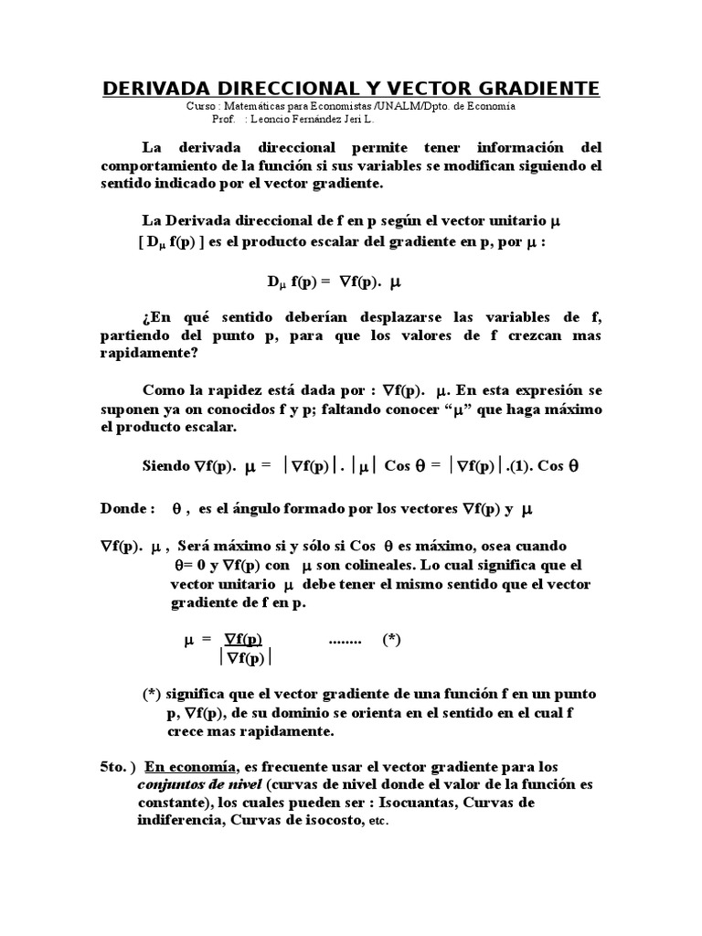 Derivada Direccional y Vector Gradiente | PDF | Degradado | Máximos y mínimos