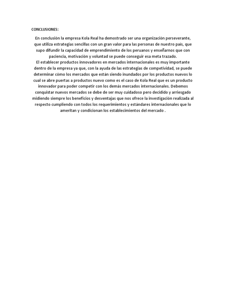 CONCLUSIONES de La Empresa KR | PDF