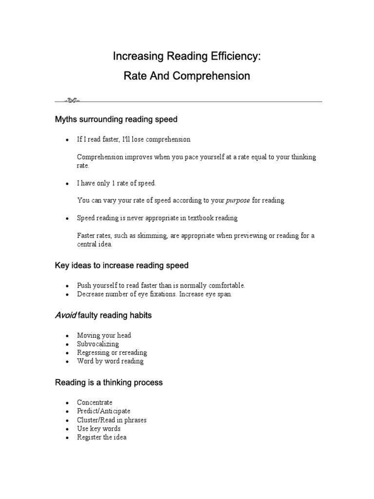 Reading Efficiency | PDF | Reading (Process) | Speed Reading