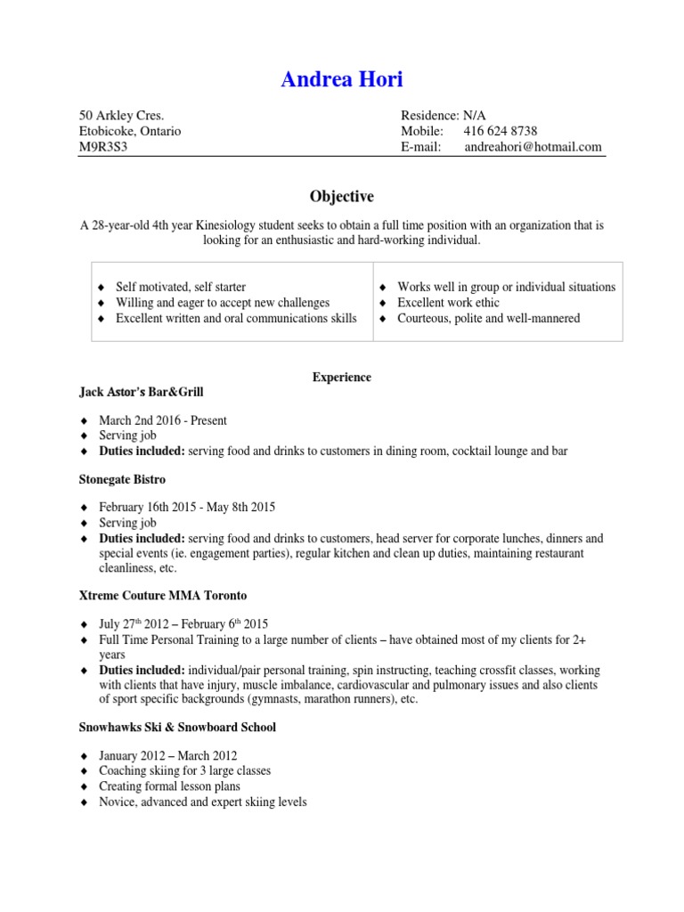 Kinesiology Student Resume Overview | PDF | Personal Trainer | Physical ...