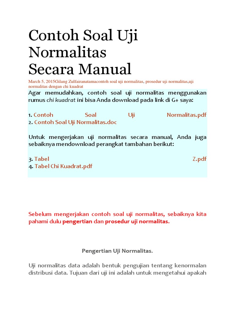 Contoh Soal Uji Normalitas Secara Manual | PDF