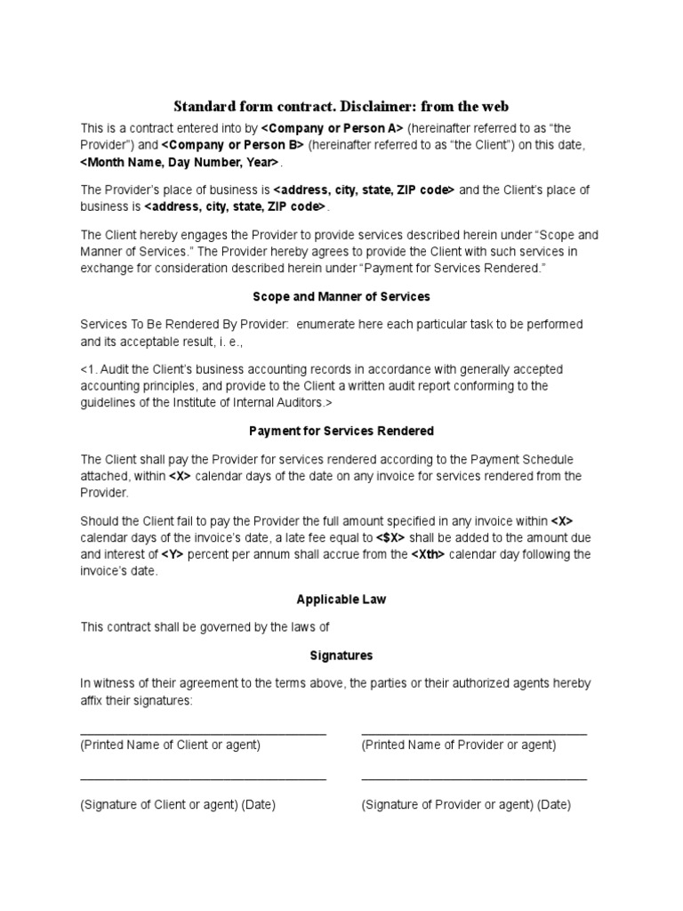 Standard Form Contract. Disclaimer: From The Web | PDF