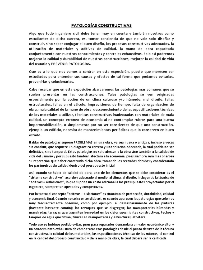 Patologías Constructivas | PDF | Fundación (Ingeniería) | Pintar