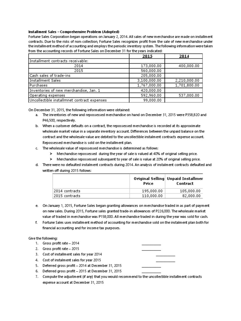 Installment Sales Comprehensive Problem | PDF | Gross Income ...