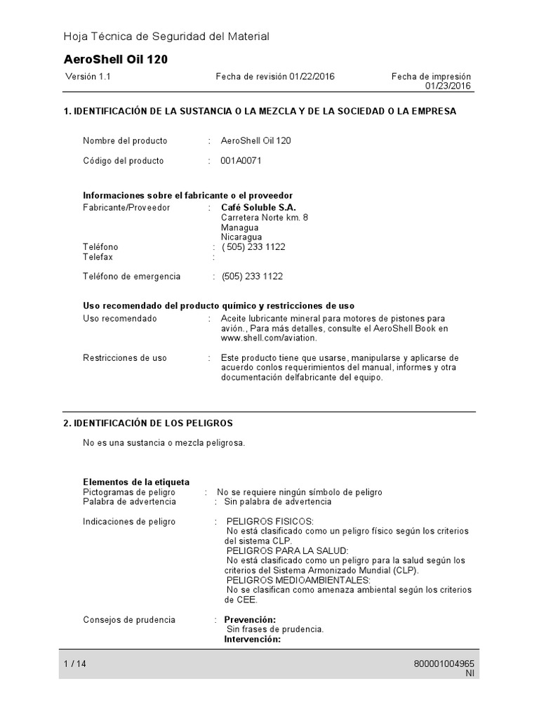 Msds - Aeroshell Oil 120 | Cancer | Water