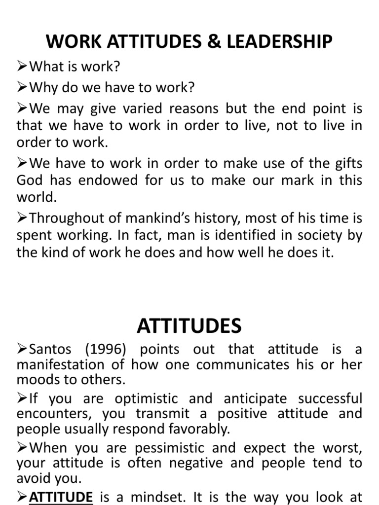 Work Attitudes & Leadership | PDF | Attitude (Psychology) | Self Esteem