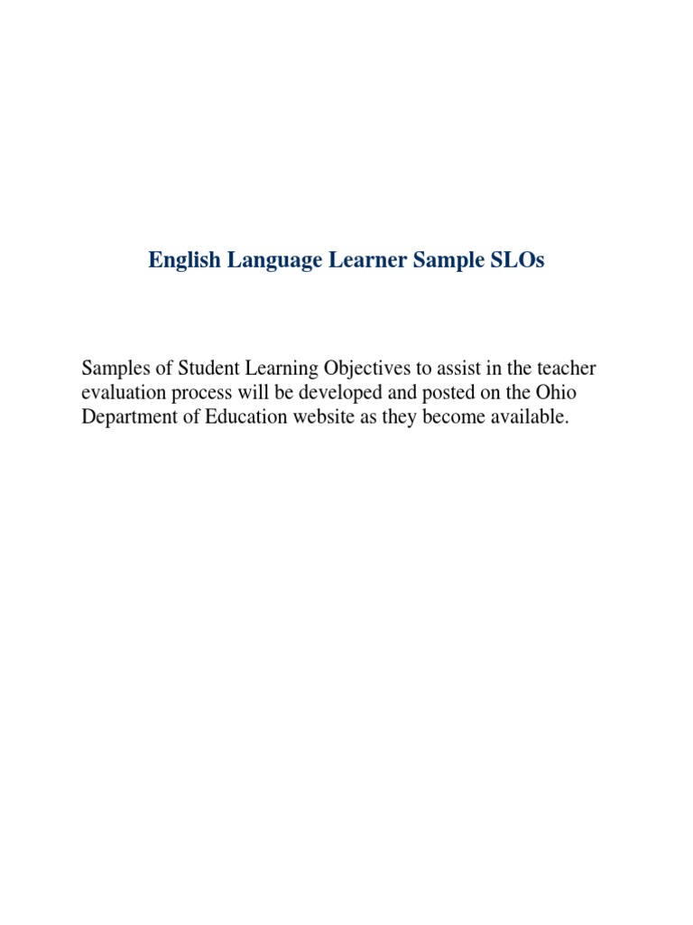ELL Sample SLOs Placeholder | PDF | Language Arts & Discipline