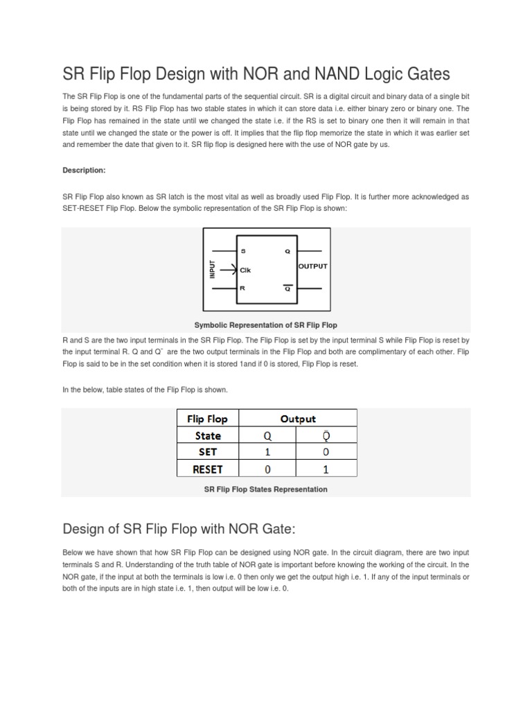 SR Flip Flop Design With NOR and NAND Logic Gates | Electrical Circuits ...