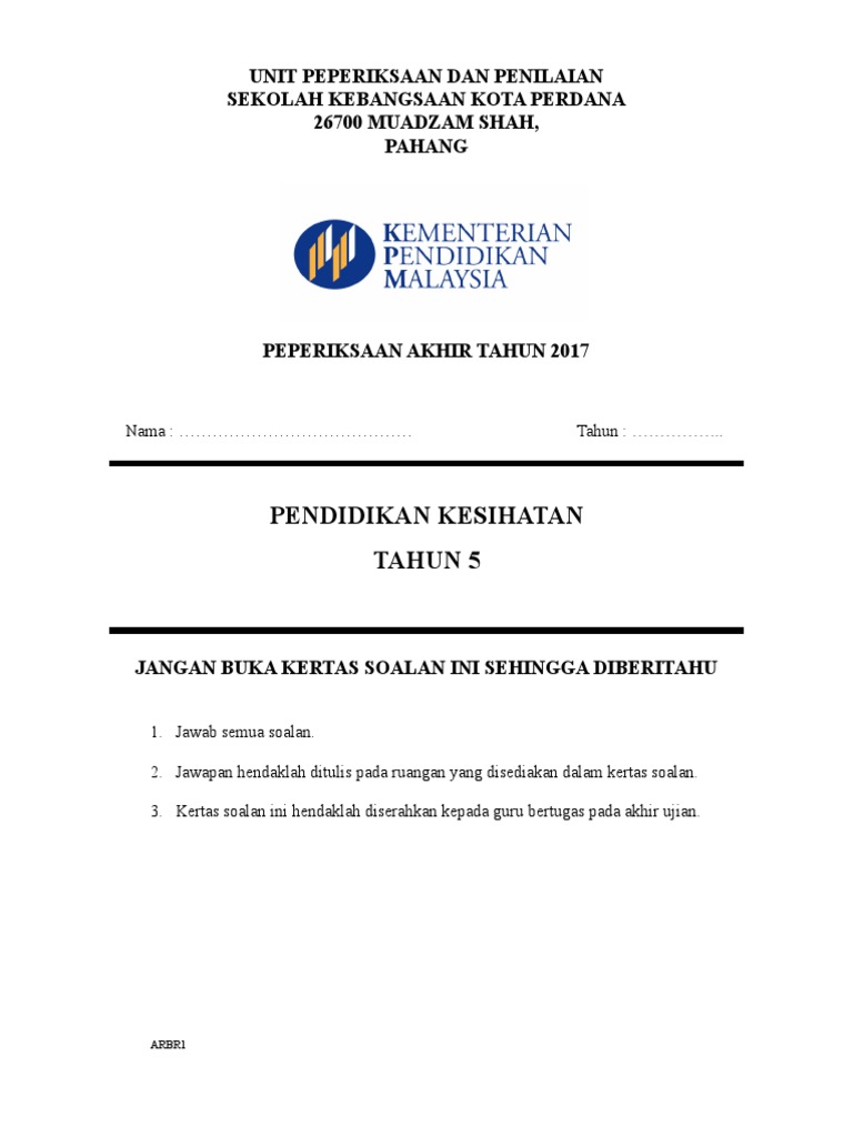 Contoh Muka Depan Kertas Peperiksaan | PDF | Karier & Perkembangan ...