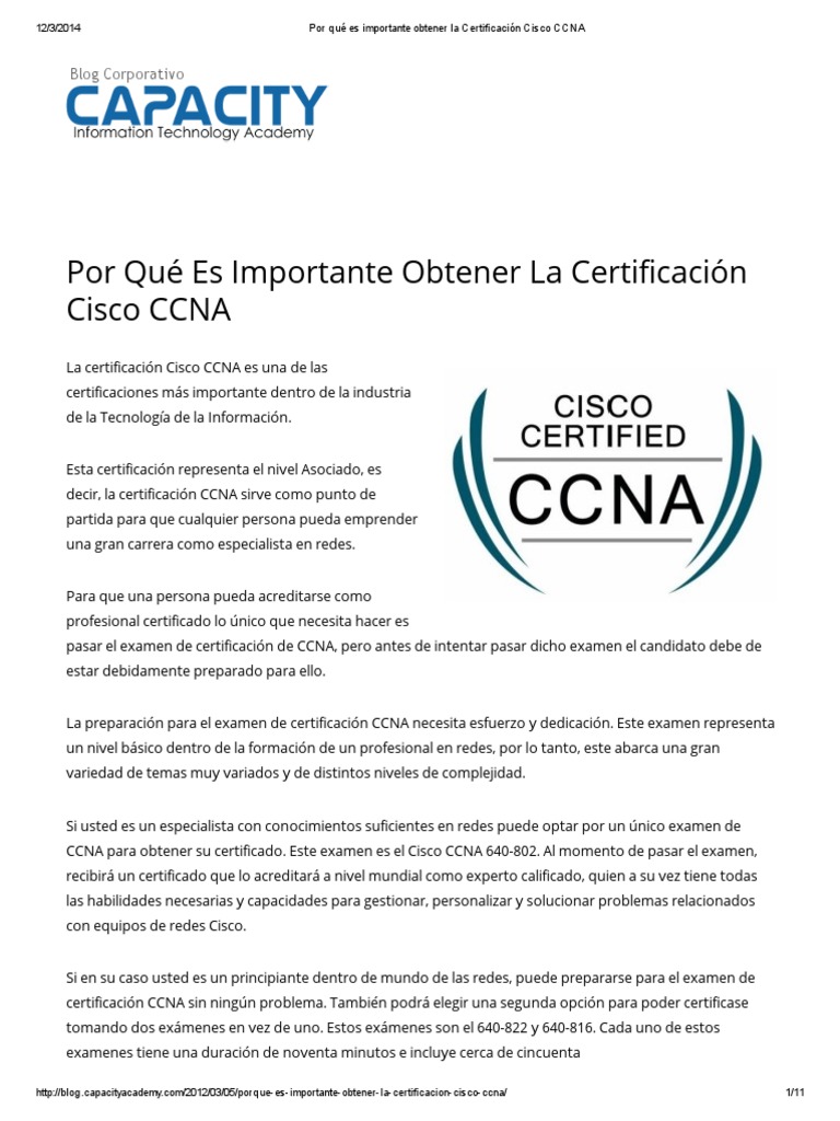 Por Qué Es Importante Obtener La Certificación Cisco CCNA | PDF ...