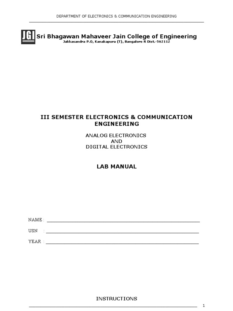 Analog & Digital Electronics Lab Manual | PDF | Amplifier | Operational Amplifier