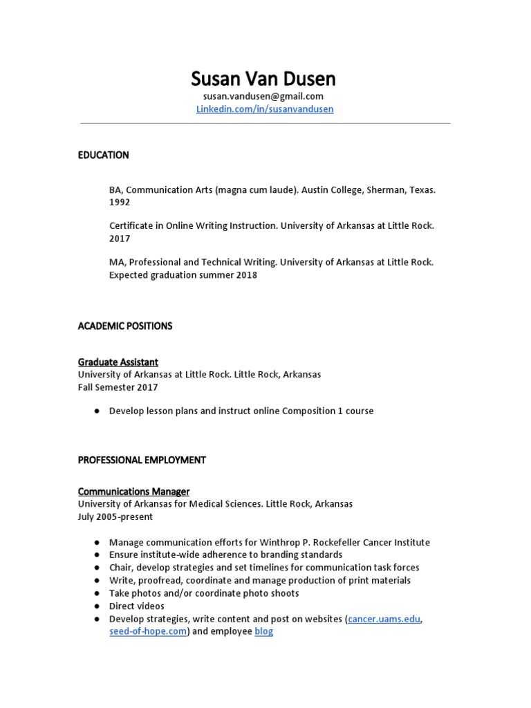 Susan Van Dusen - Academic Resume 2017 | PDF