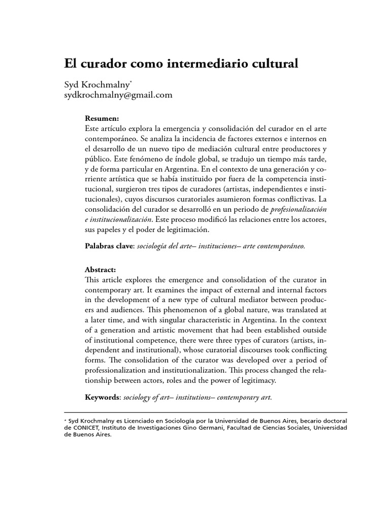 Krochmalny El Curador Como Intermediario Cultural | PDF | Capitalismo ...