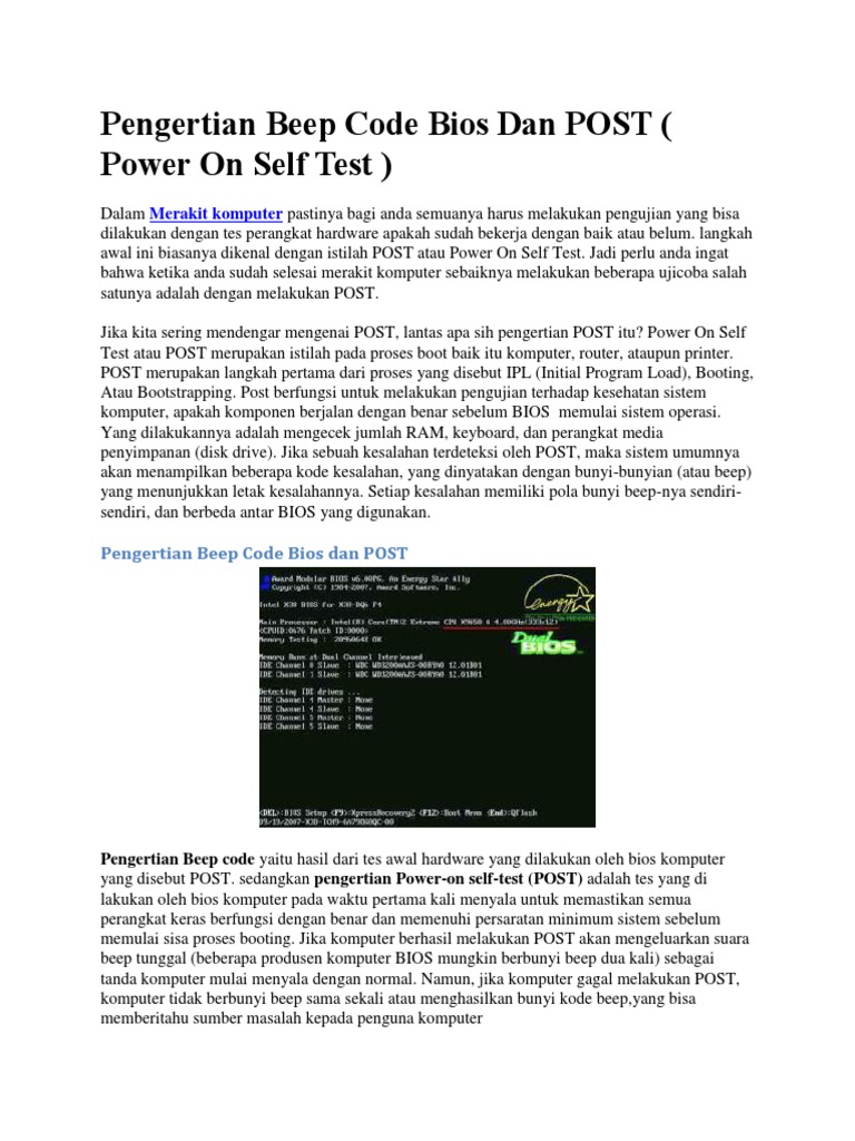 Pengertian Beep Code Bios Dan POST | PDF