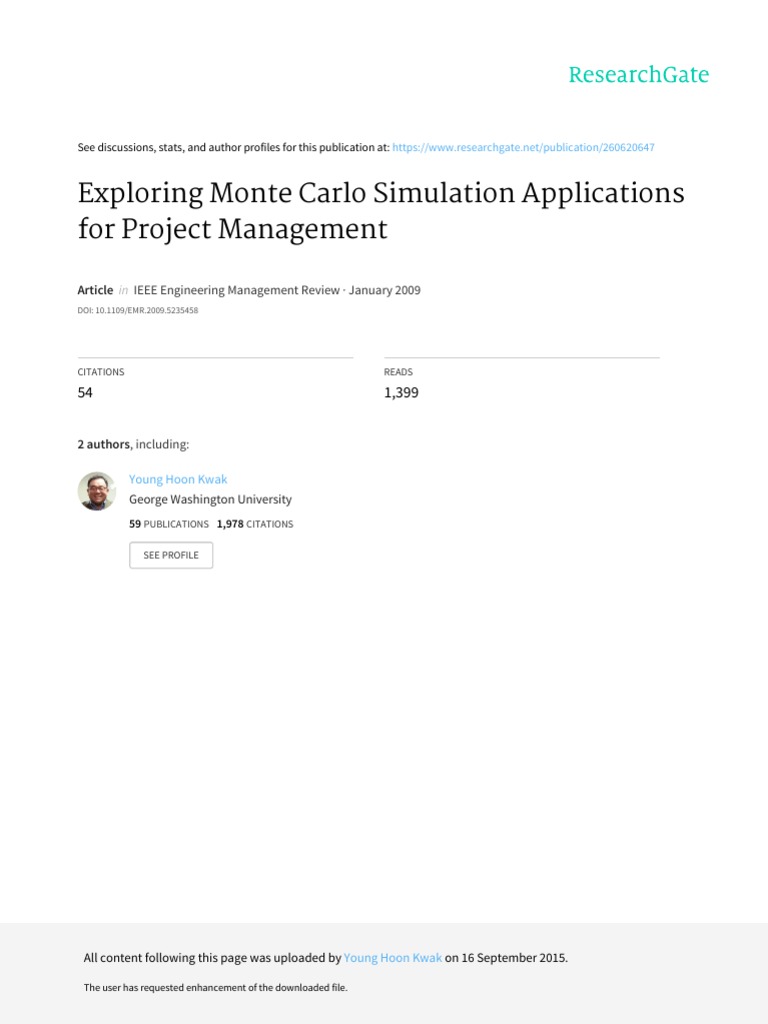 Exploring Monte Carlo Simulation Applications For Project Management