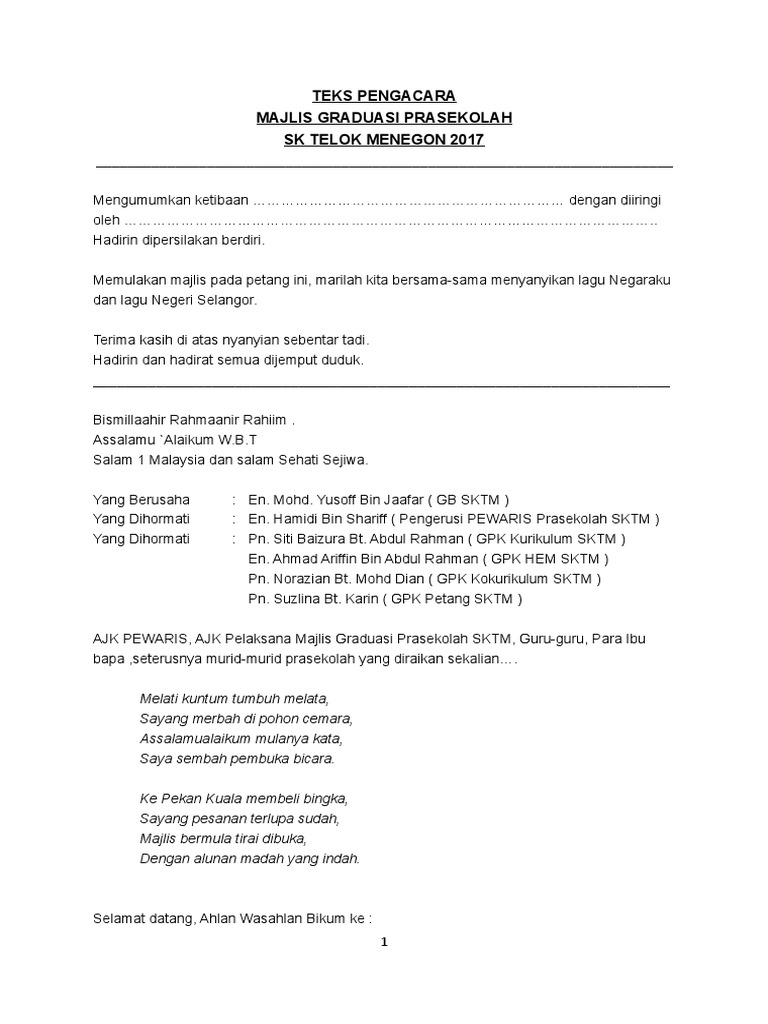 Teks Pengacara Majlis Graduasi Prasekolah 2013 | PDF