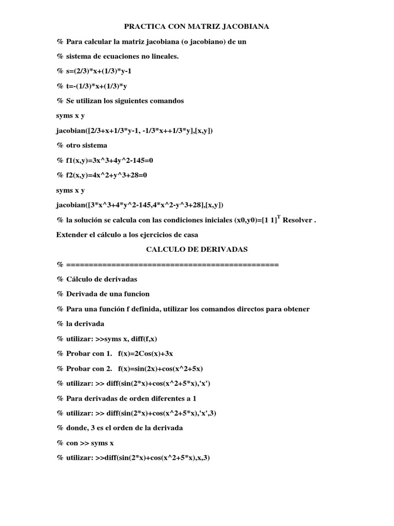 Practica Con Matriz Jacobiana y Derivadas | PDF