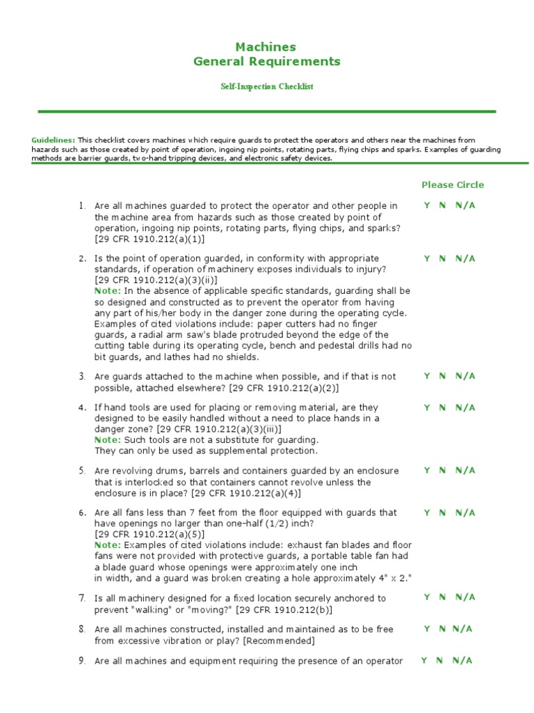 Machine Safety Checklist: Guidelines for Inspecting Guards and ...