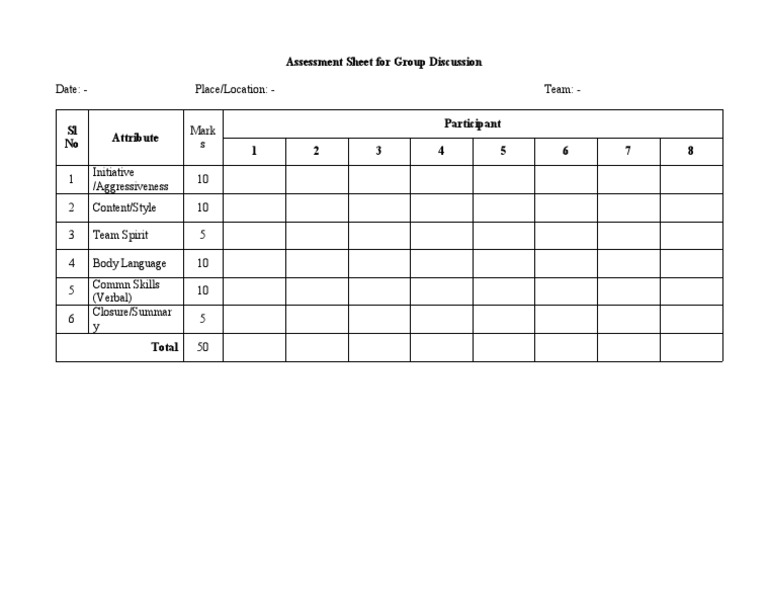Assessment Sheet For Group Discussion 432 | PDF