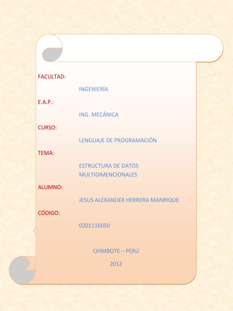 Estructura de Datos Multidimensionales | PDF | Estructura de datos de matriz | Matriz (Matemáticas)