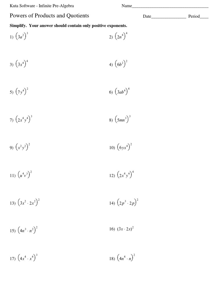 Powers of Products and Quotients: Simplify. Your Answer Should Contain ...
