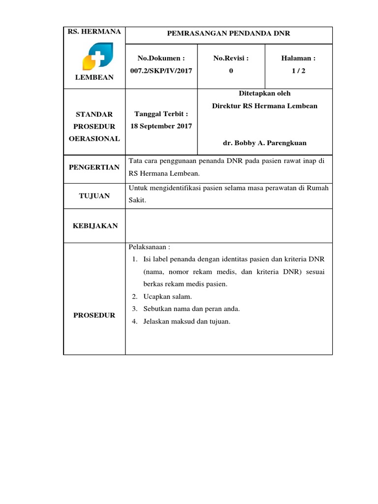 SPO Pemasangan Penanda DNR | PDF