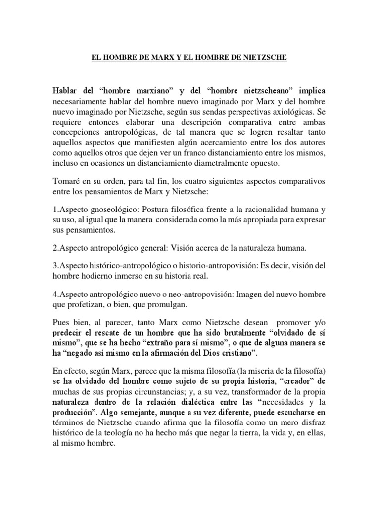 Comparativa: Hombre en Marx y Nietzsche | PDF | Friedrich Nietzsche ...