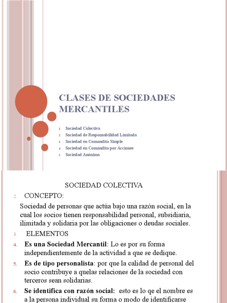 Clases de Sociedades Mercantiles | PDF | Sociedad General | Sociedad de responsabilidad limitada
