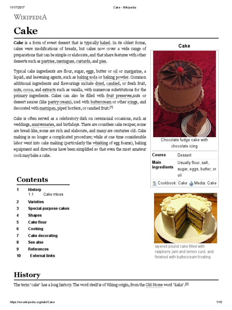 Cake - Wikipedia | Download Free PDF | Cakes | Desserts