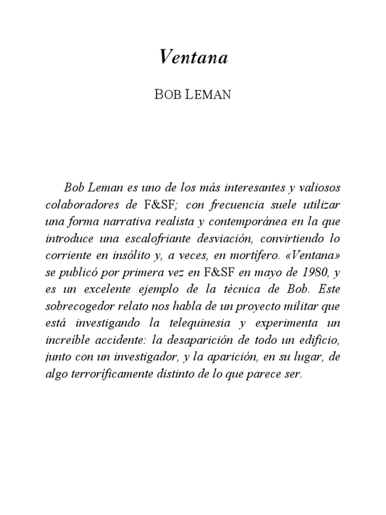 La Ventana Bob Leman | PDF | Mente | Homo Sapiens