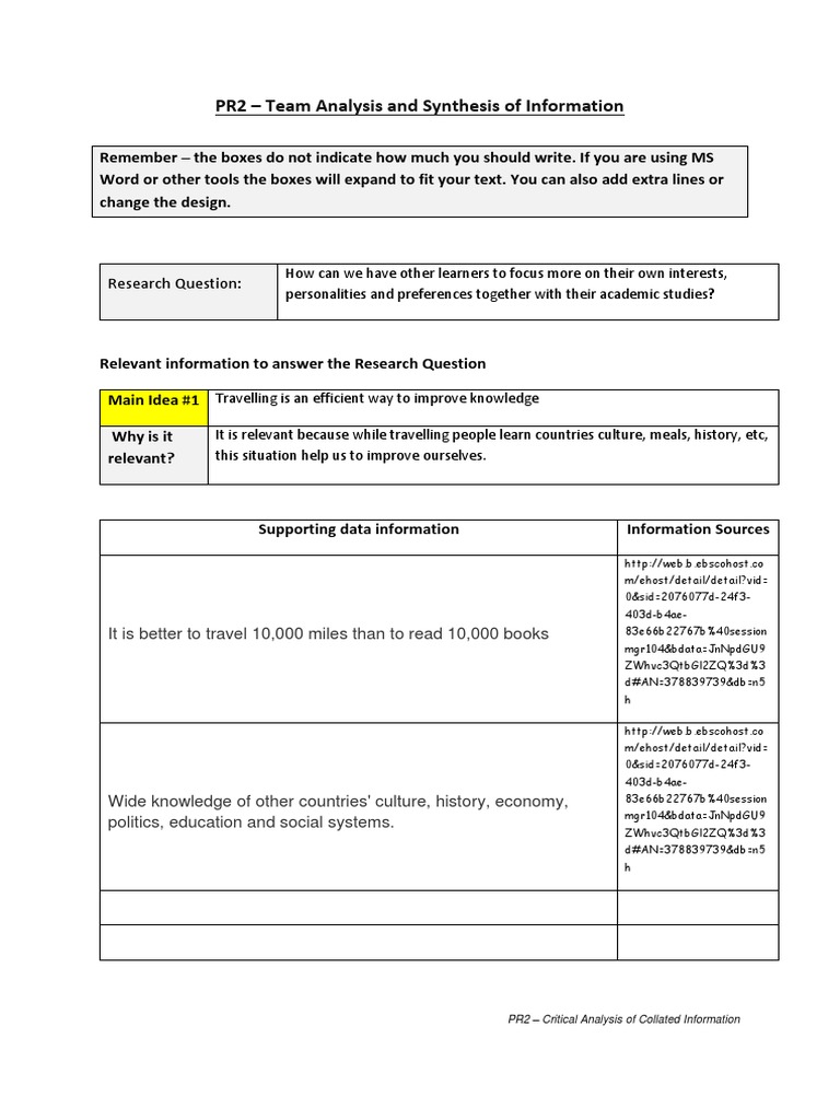 pr2 Critical Analysis of Collated Information | PDF | Data | Critical ...