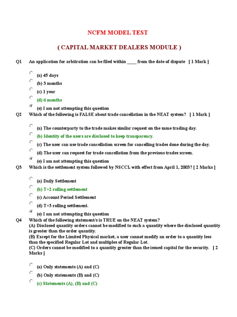 NCFM Model Test | PDF | Stocks | Securities (Finance)