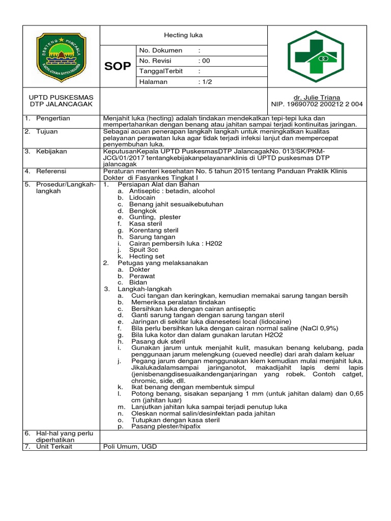 SOP Hecting Luka Revisi | PDF