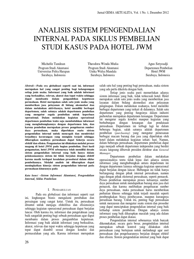 Analisis Sistem Pengendalian Internal Pada Siklus Pembelian PDF | PDF