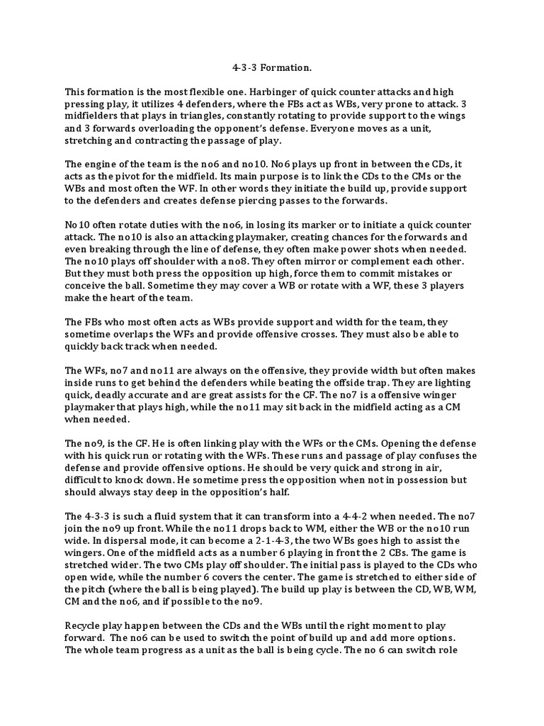 443 Formation | PDF | Defender (Association Football) | Teams